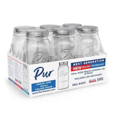 Pur Mason Pur Wide Mouth Mason Jar 64 oz 6 pk, 6PK 64011 | Zoro